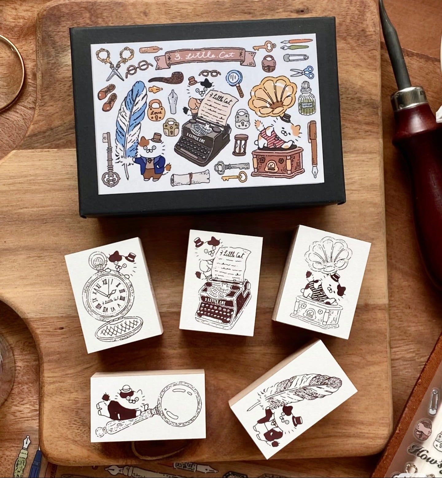 NEW! 3 Little Cat - Vintage Detective Agency | 5pcs Rubber Stamp Set ...